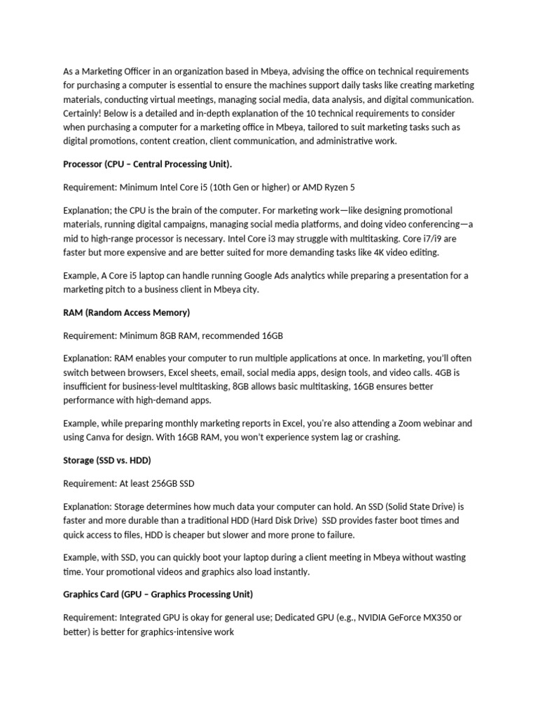 GRACIOUSIBRAHIM10 Technicalrequirements | PDF | Graphics Processing Unit | Solid State Drive
