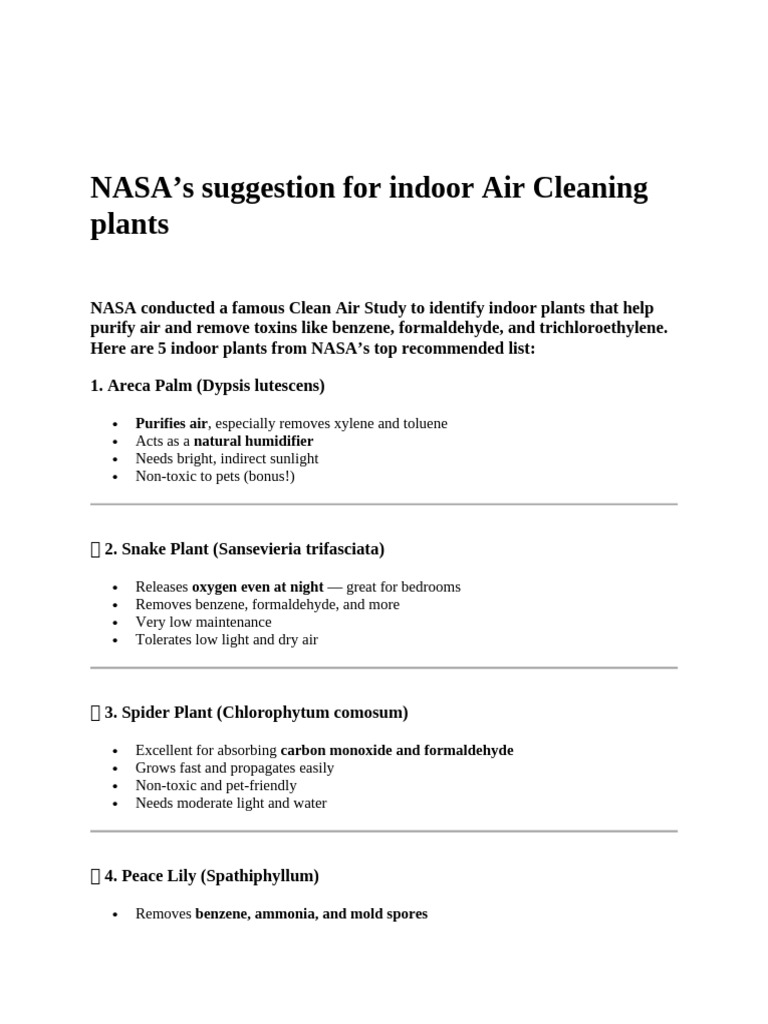 NASA's Top 5 Indoor Air-Purifying Plants | PDF