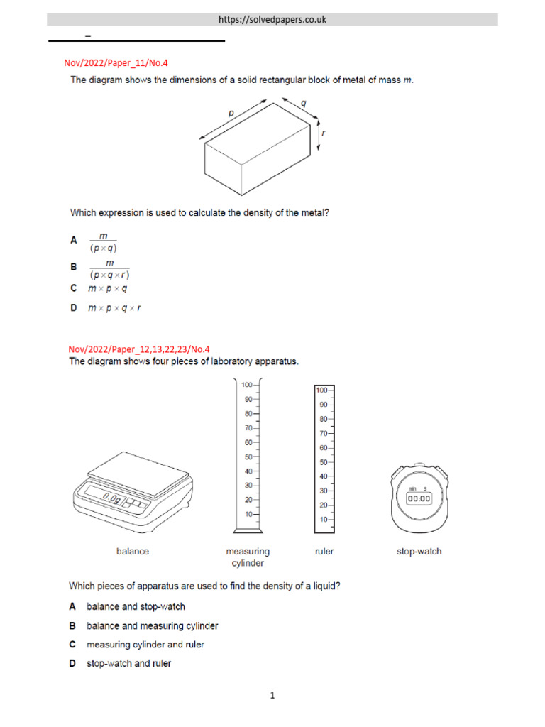 2022 N Density Igcse Physics 0625 | PDF