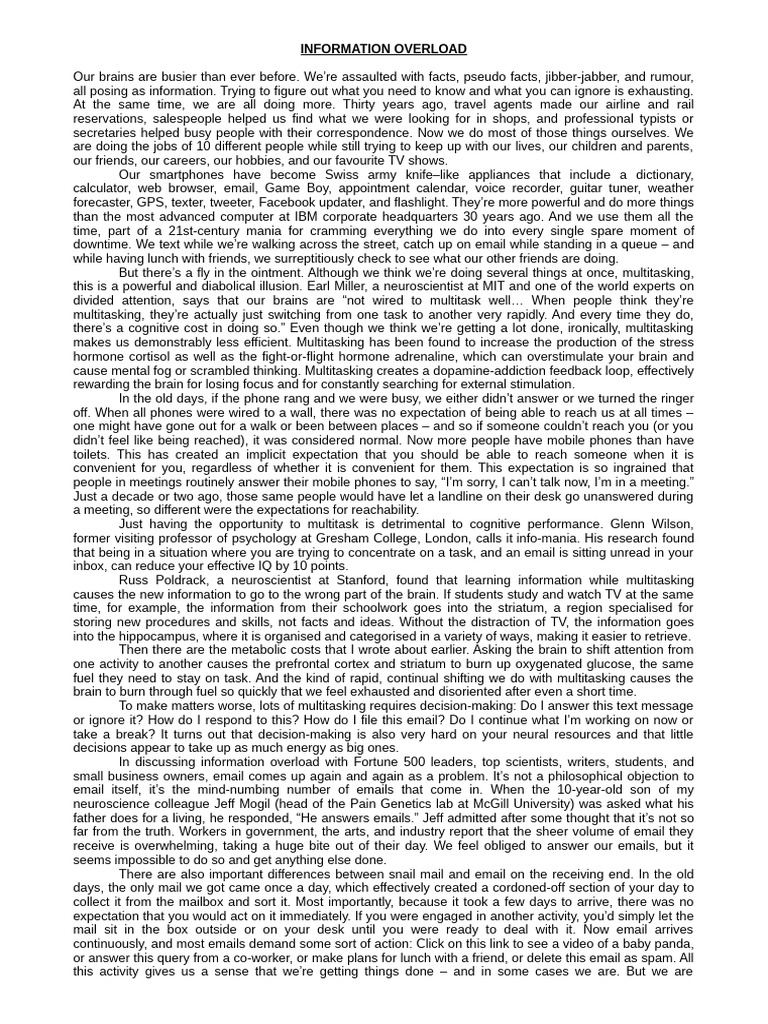 RCTF Information Overload - Alumnos | PDF | Reward System | Neuroscience