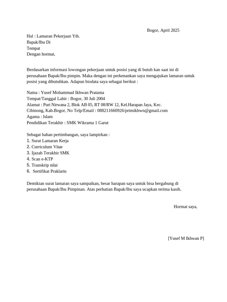 Surat Lamaran Ikhwan Baru | PDF