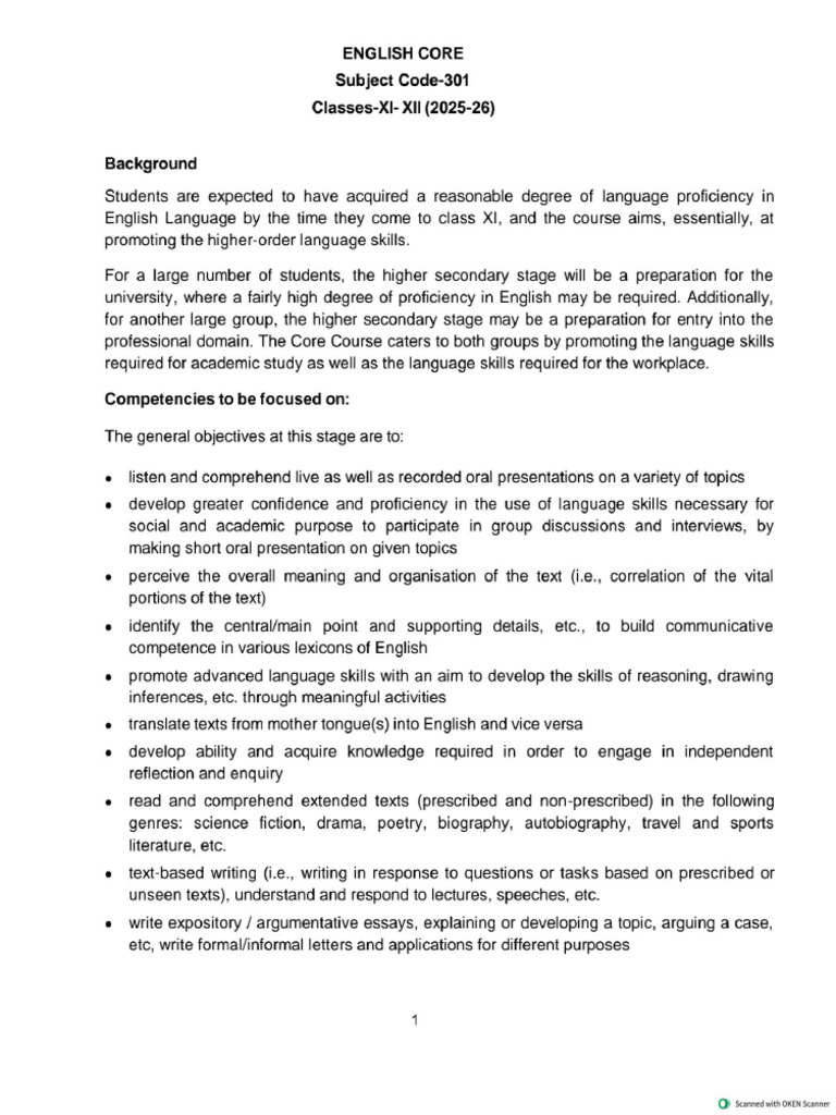 English Core SrSec 2025-26 | PDF