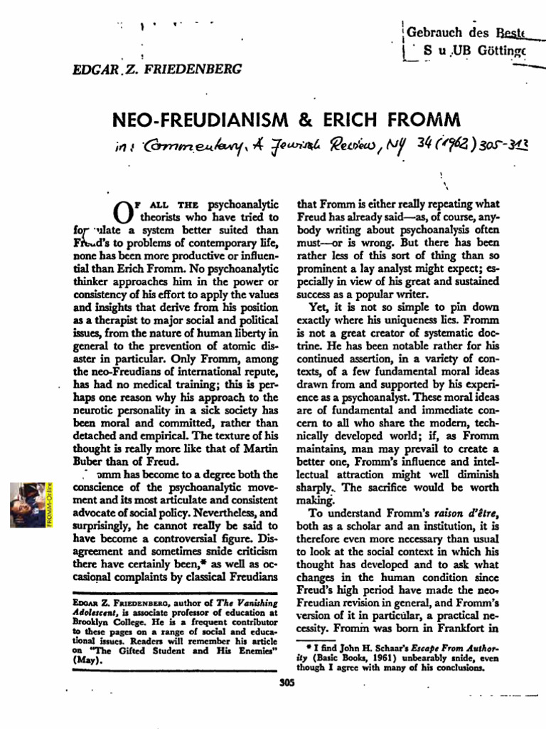 Erich Fromm: Neo-Freudian Insights | PDF | Psychoanalysis | Erich Fromm