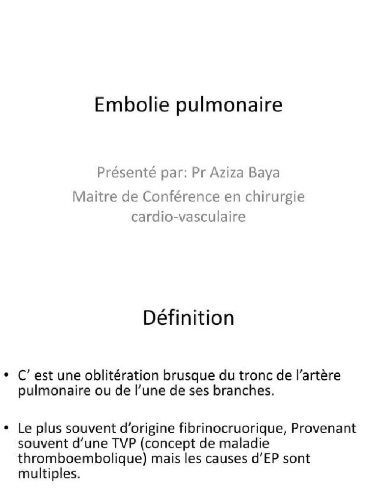 Embolie Pulmonaire | PDF