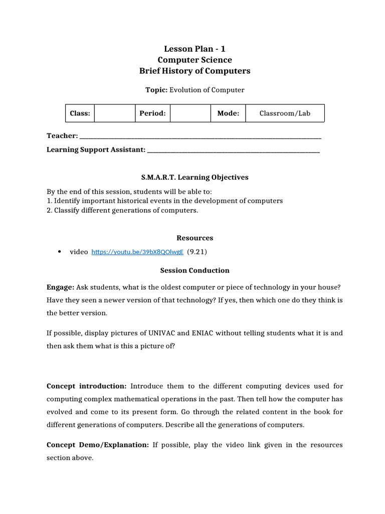 LP-1Brief History of Computers | PDF | Lesson Plan | Educational Technology