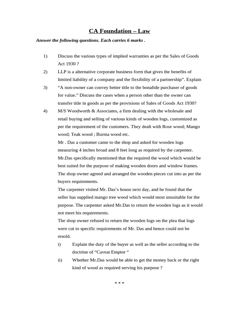 CA Foundation Law: Sales of Goods Act Insights | PDF