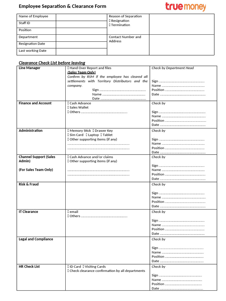 (New)Employee Separation Clearance Form | PDF | Banking Technology