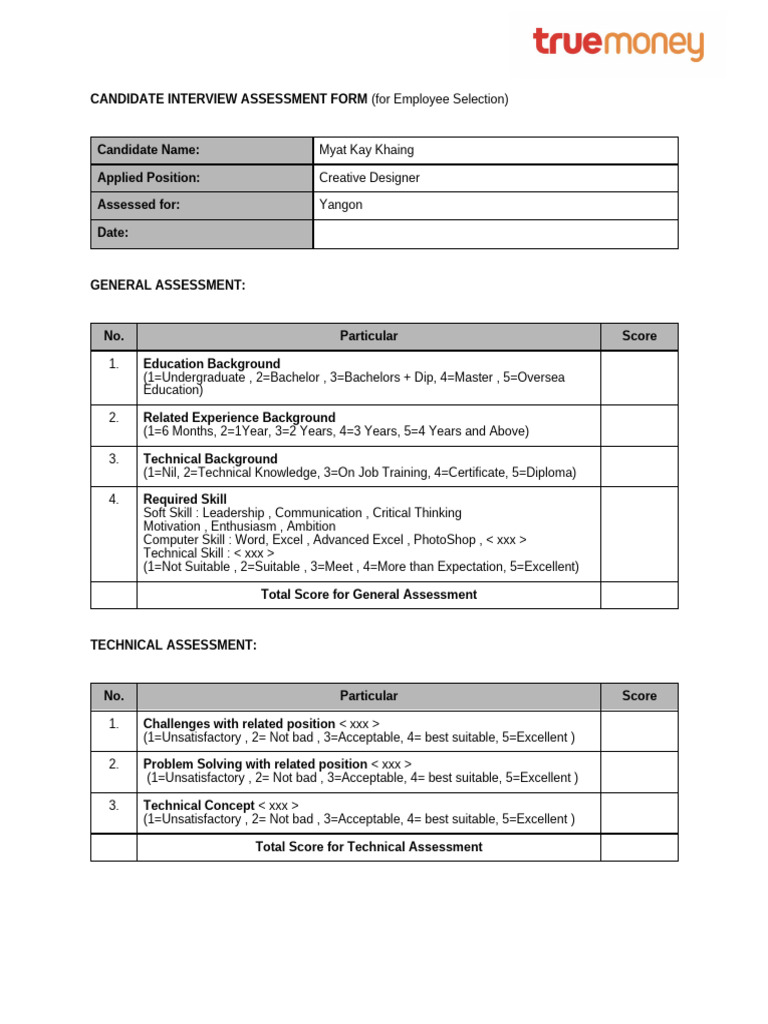 Candidate Interview Assessment Form | PDF