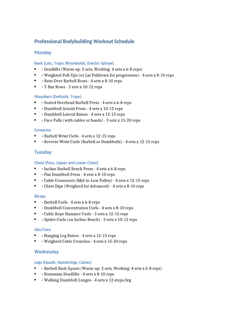Professional Bodybuilding Schedule | PDF | Physical Fitness | Weight