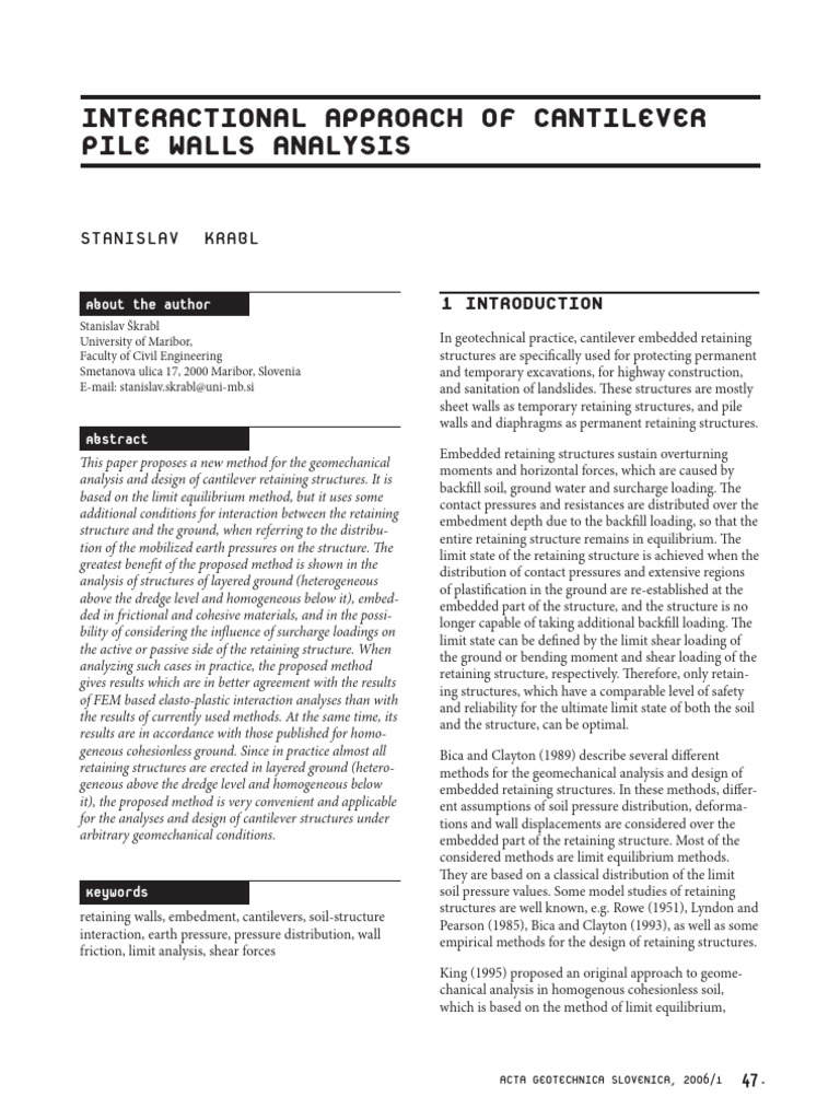Stanislav Skrabl 2006 - Interactional Approach of Cantilever Walls Analysis (Acta Geotecnica ...
