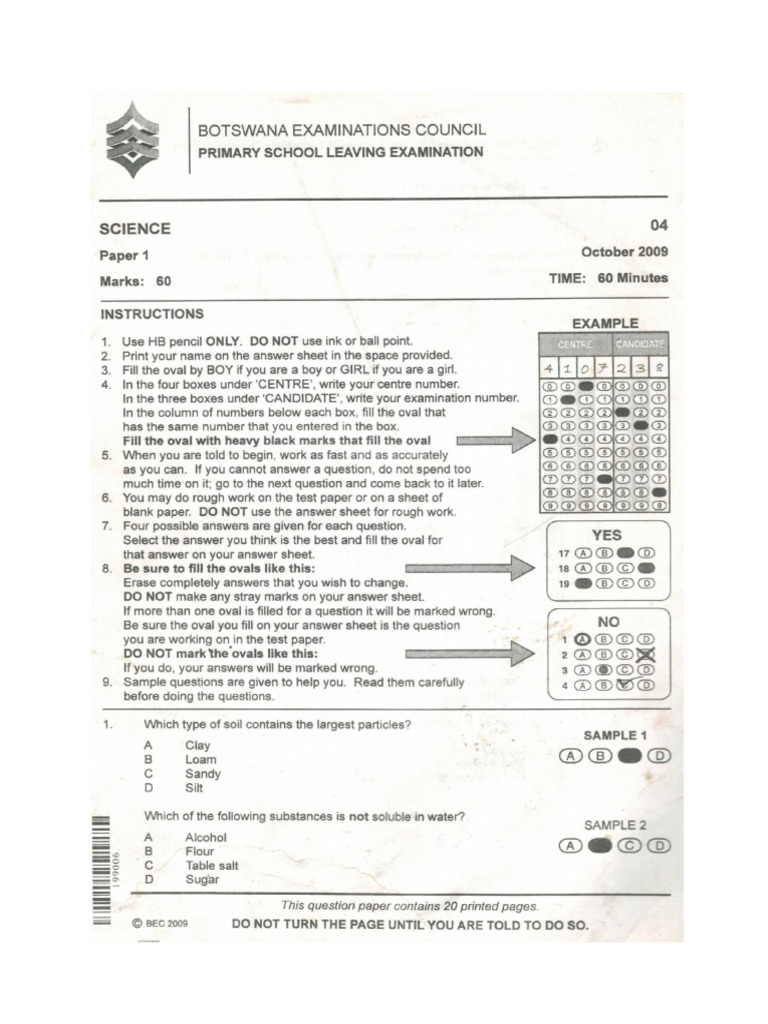 PSLE 2009 Science Marking Key | PDF