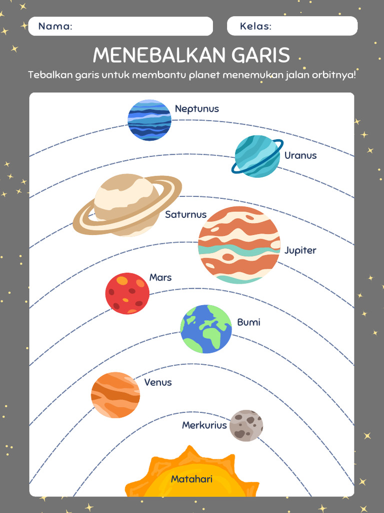 Menebalkan Garis Orbit Planet Lembar Kerja Siswa Biru Gaya Ilustratif | PDF