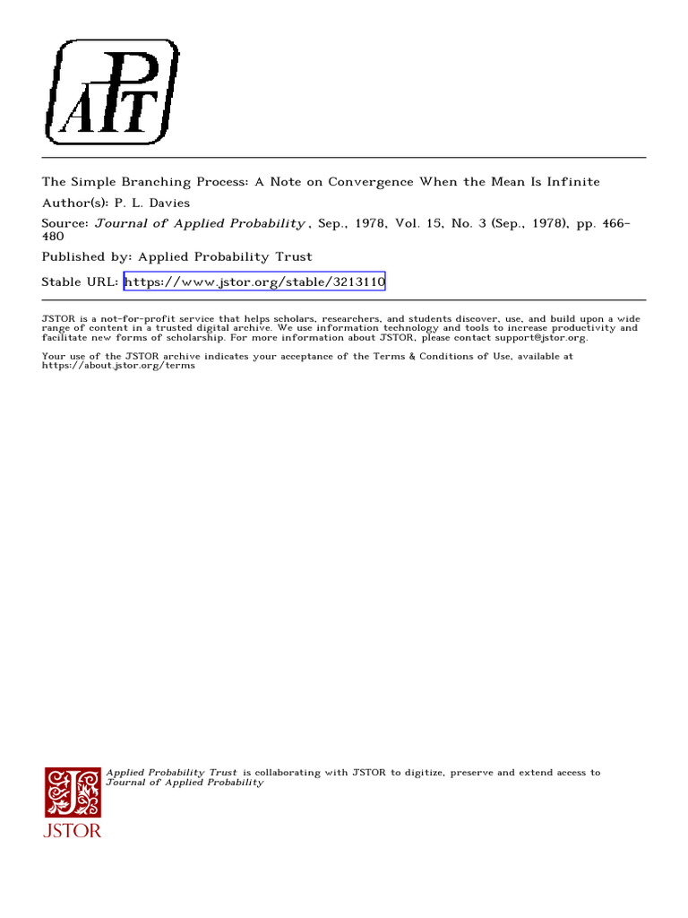 Simple Branching Process Convergence Analysis | PDF | Distribution ...