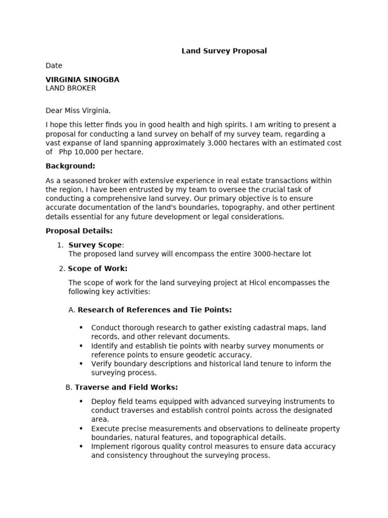 Land Survey Proposal Overview | PDF | Surveying | Geographical Technology