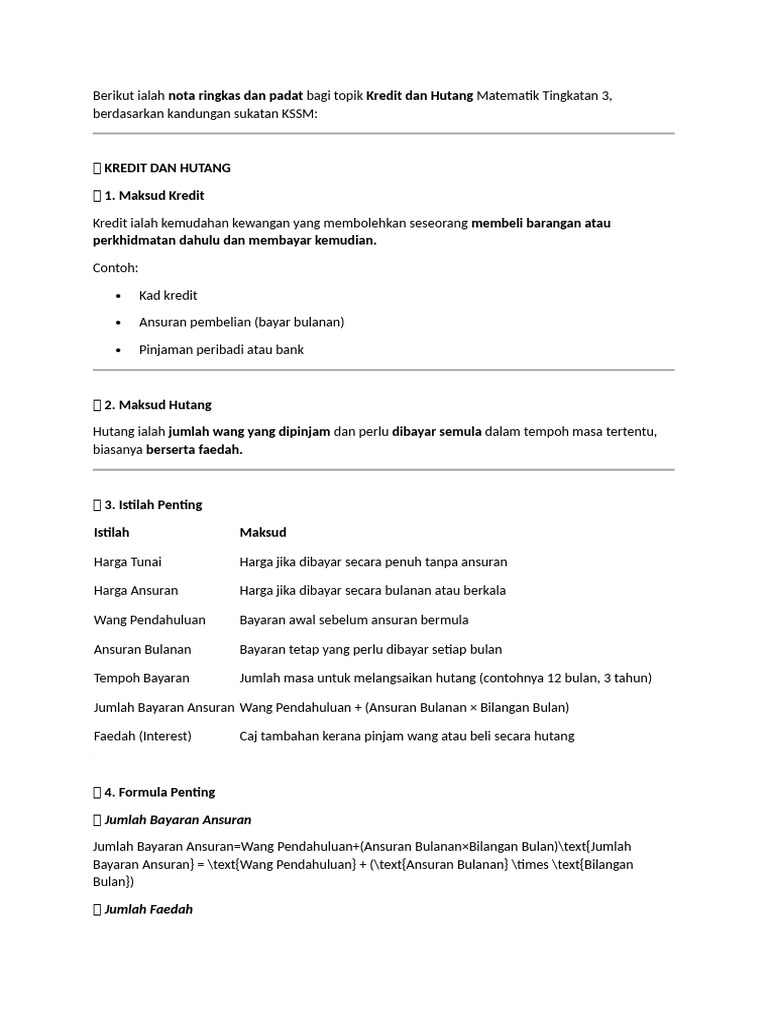 Nota Kredit Dan Hutang t3 | PDF