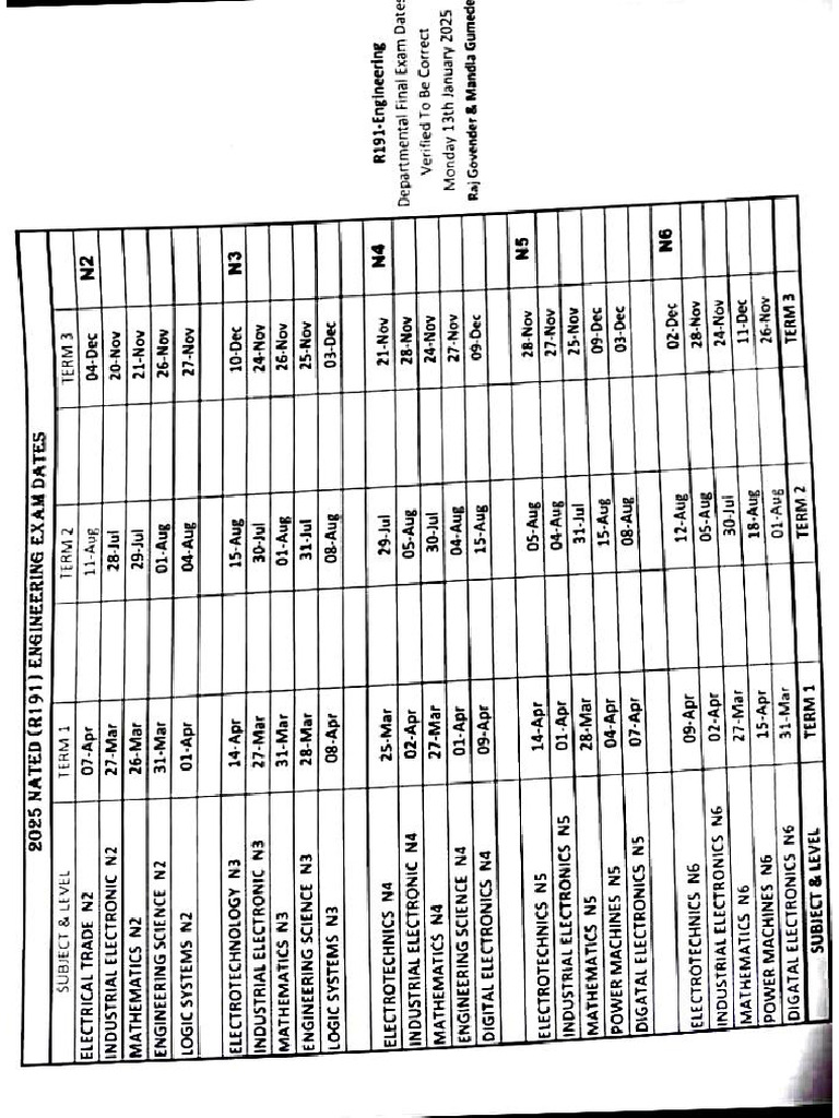 N4 Engineering Exam Time Table | PDF