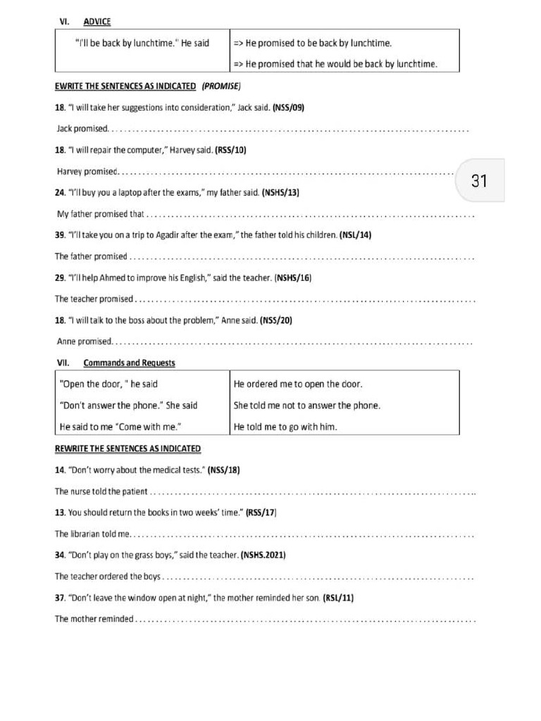 Reported Speech Exercise2 | PDF