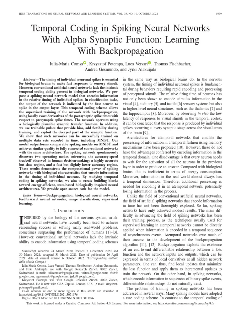 Temporal Coding In Spiking Neural Networks With Alpha Synaptic Function Learning With