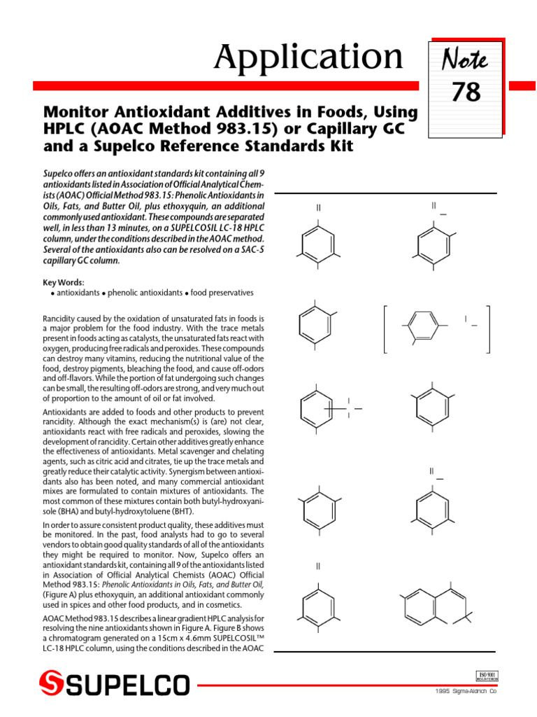 AOAC Method 983.15 Antioxidant HPLC | PDF | Antioxidant | Chemistry