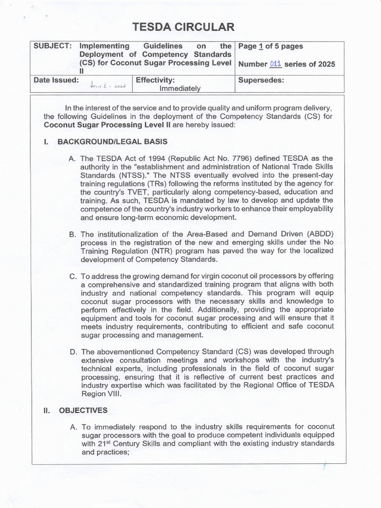 TESDA Circular No. 011-2025 | PDF