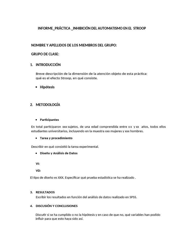 Modelo de Informe - Stroop | PDF