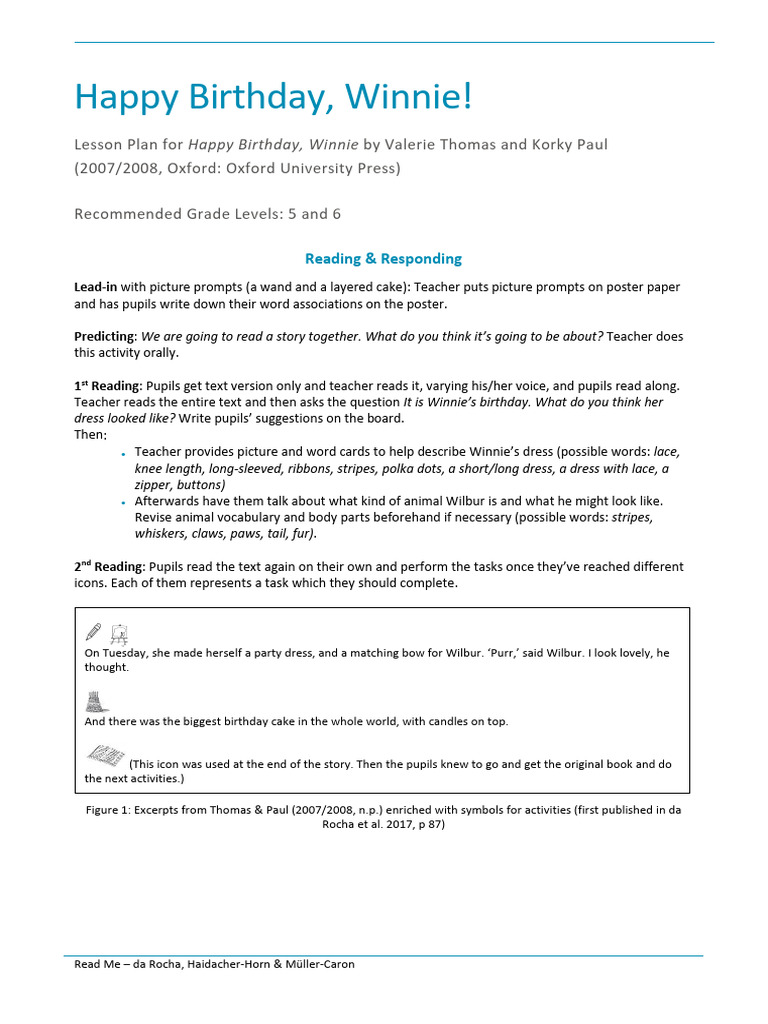 Lesson Plan for "Happy Birthday, Winnie" | PDF