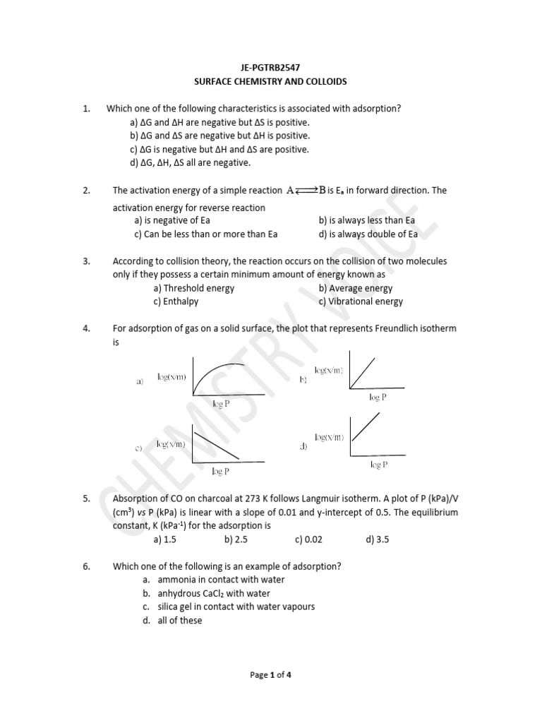Surface Chemistry and Colloids | PDF | Adsorption | Colloid