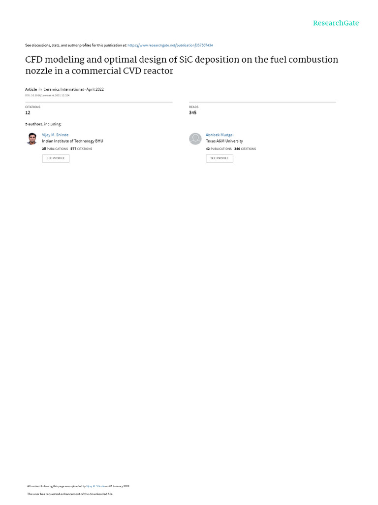 CFD Modeling and Optimal Design of SiC Deposition On The Fuel Combustion Nozzle in A Commercial ...