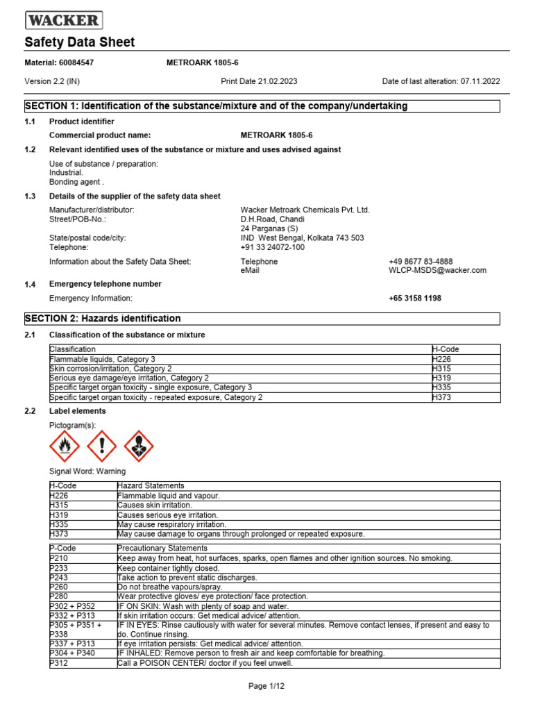 Hylomar M Safety Data Sheet | PDF | Dangerous Goods | Toxicity