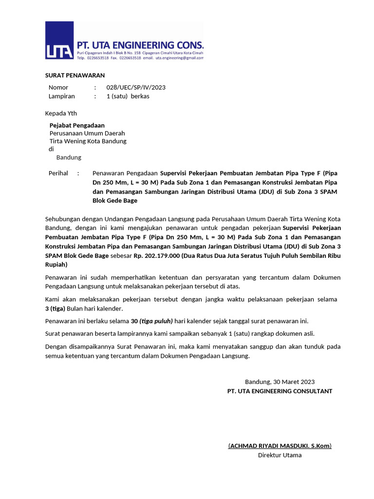 Penawaran Uta Pdam Kota Bandung | PDF