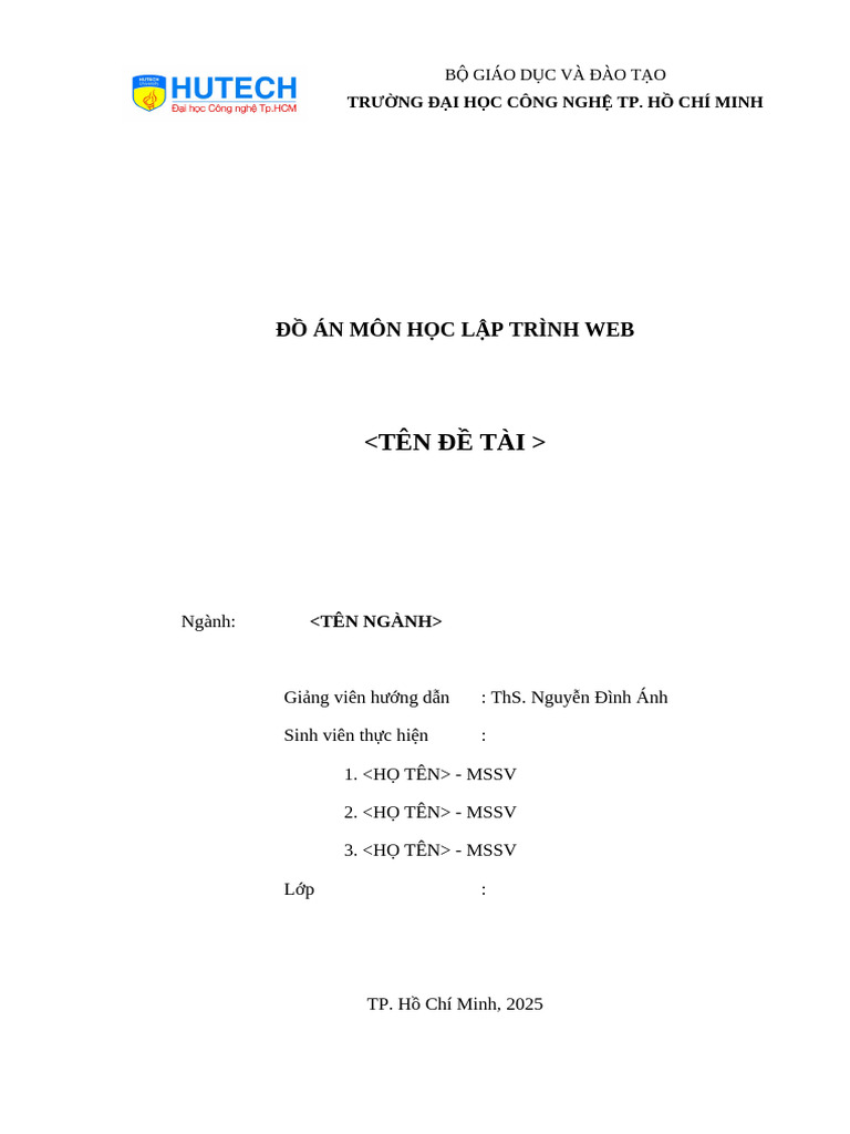 MAU BAO CAO DO AN MON HOC | PDF