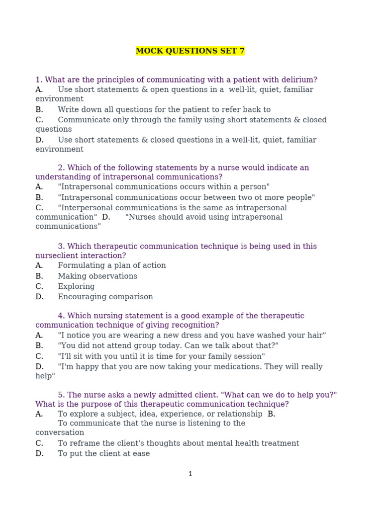 Mock Questions Set 7 | PDF | Leadership | Communication
