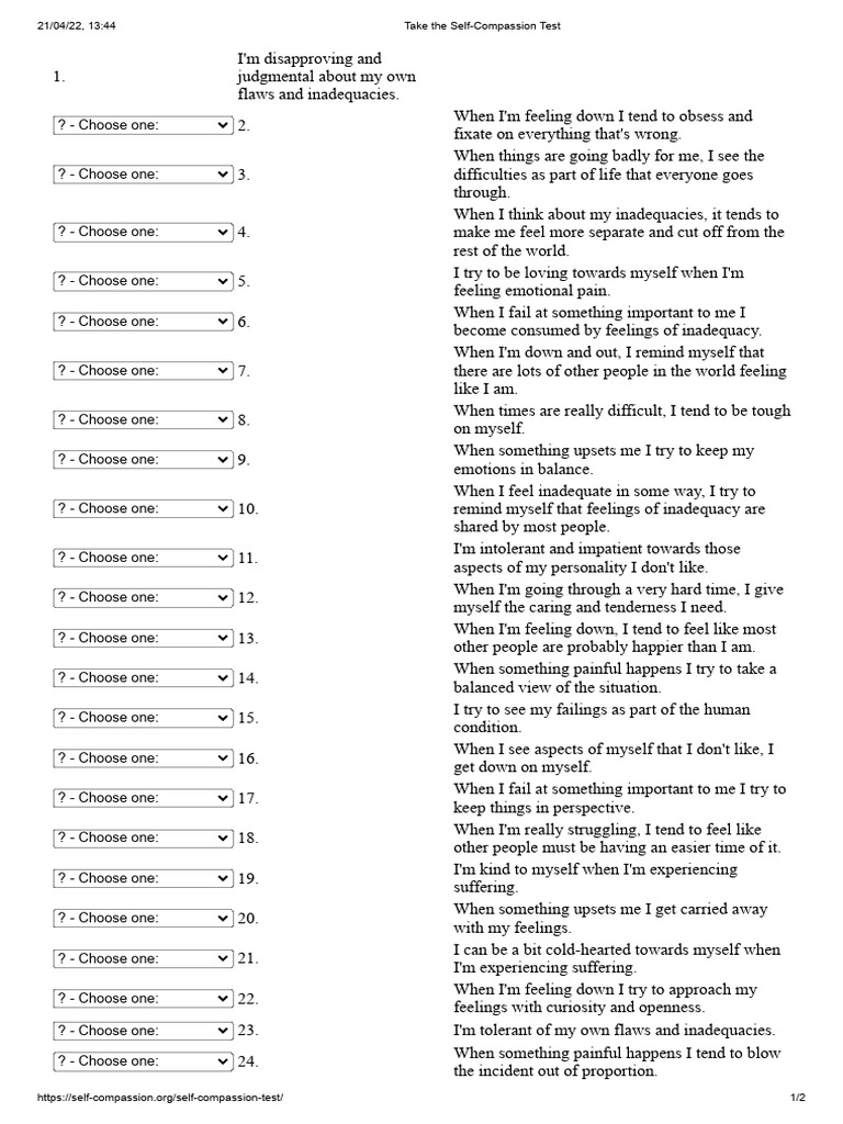 Take The Self-Compassion Test | PDF | Social Psychology | Emotions