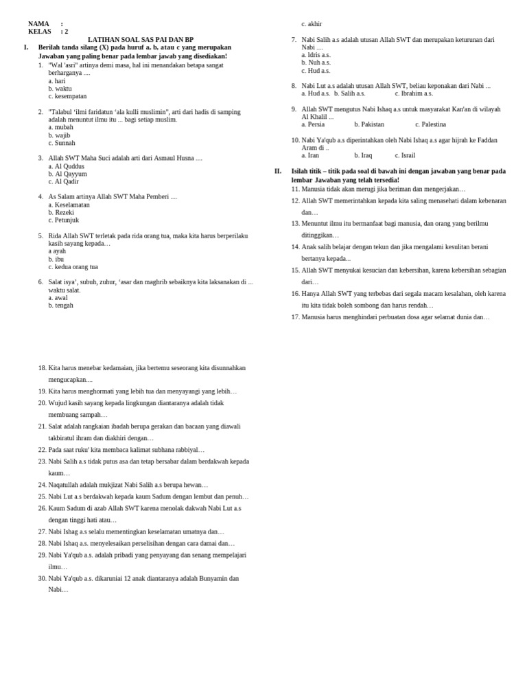 Sas Pai Kelas 2 | PDF