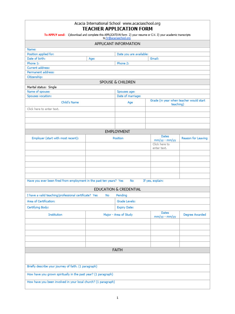 Acacia Teacher Application Form 2024 | PDF | Jesus | God In Christianity
