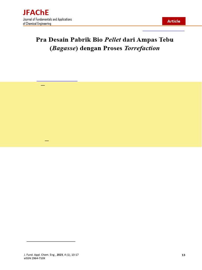 Pra Desain Pabrik Bio Pellet DR Ampas Tebu (Baggase) DG Proses Torrefaction | PDF