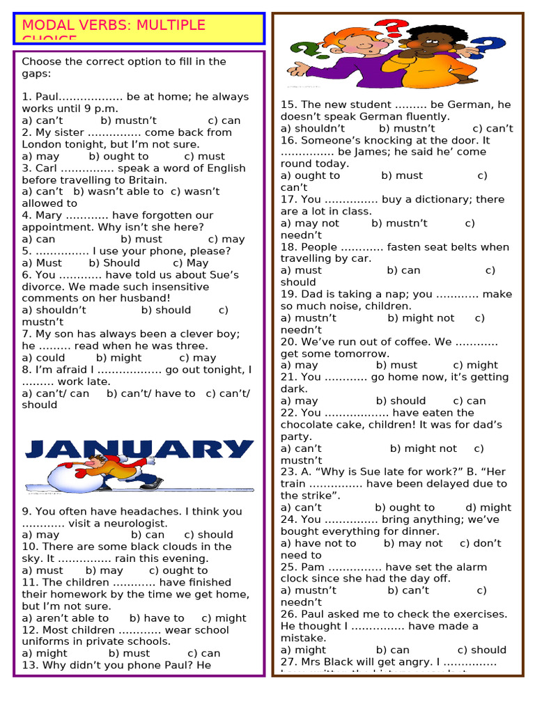 Modal Verbs Multiple Choice Quiz | PDF