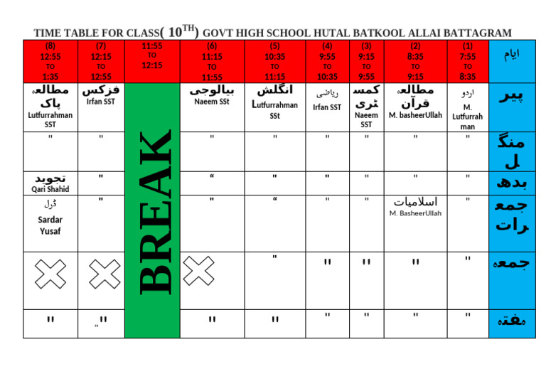 Class 10th Time Table | PDF