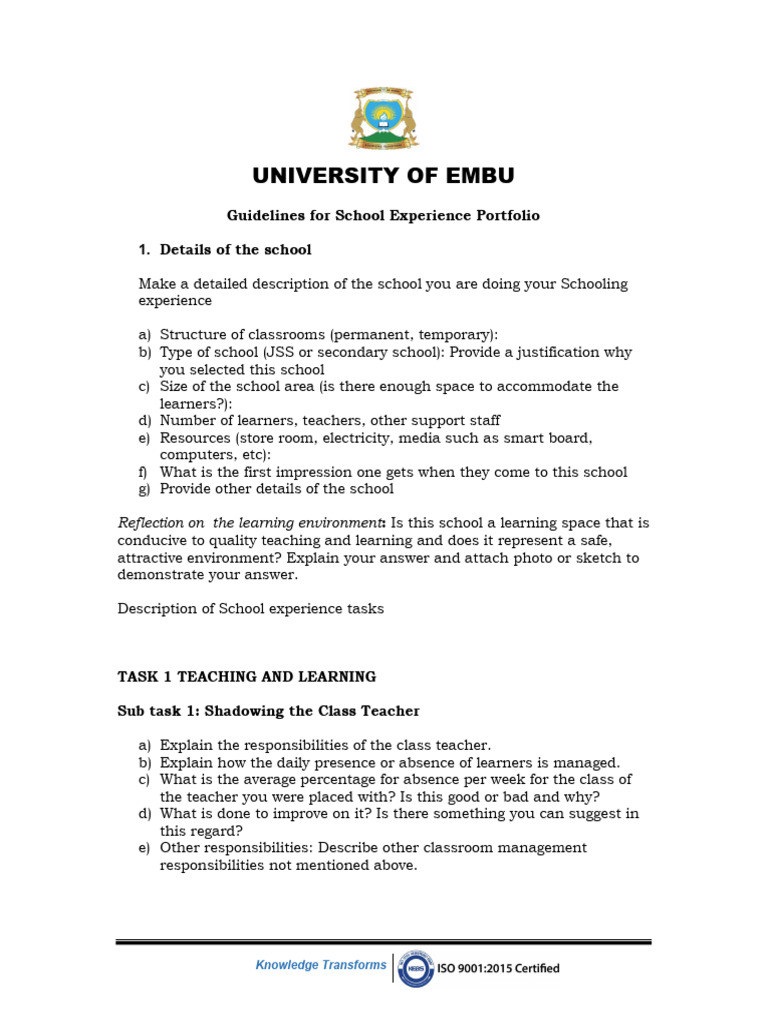 Tasks For Portfolio and Poster Instructios | PDF | Teachers | Classroom Management