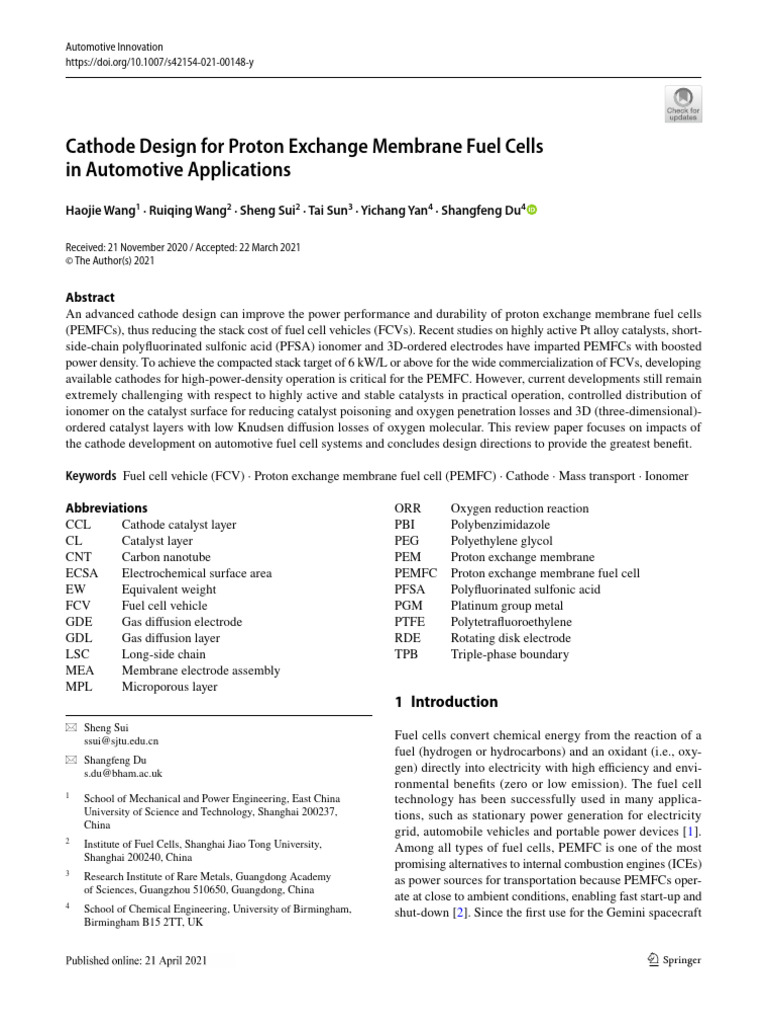 Cathode Design For Proton Exchange Membrane Fuel C | PDF | Fuel Cell ...