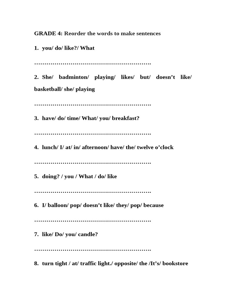 GRADE 3 Reorder | PDF