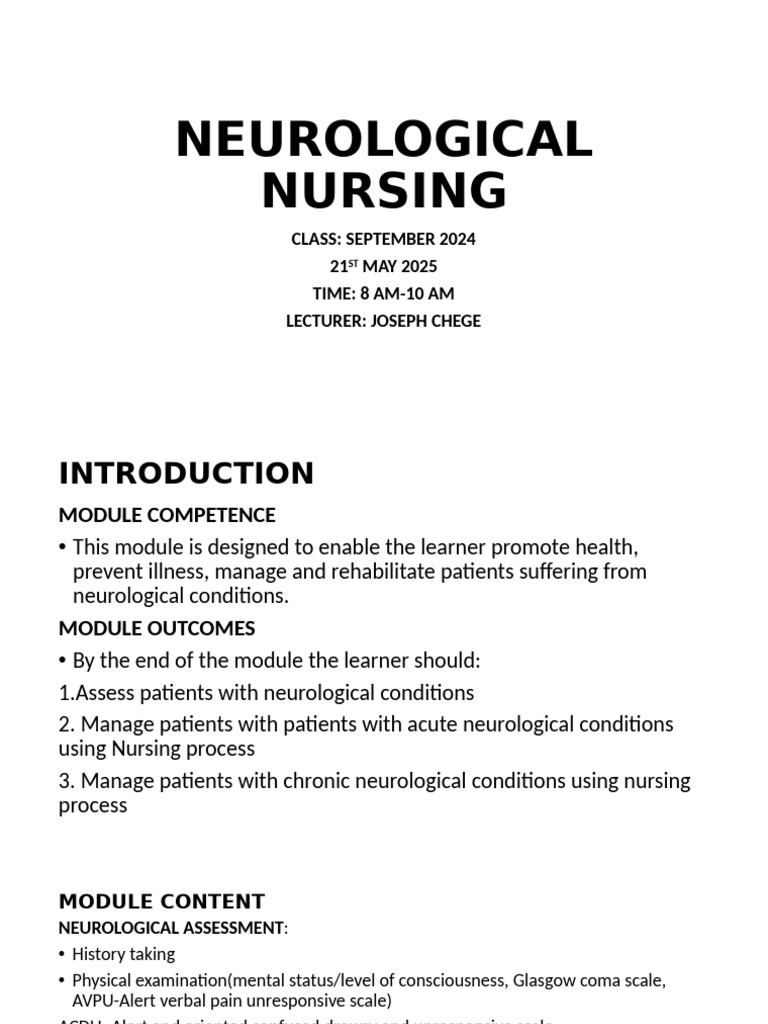 Neurological Nursing Course Overview | PDF | Cerebrum | Central Nervous ...