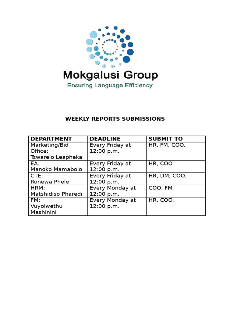 Weekly Reports Log | PDF