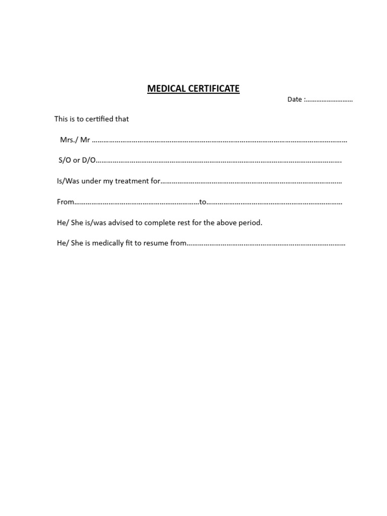 Medical Certificate 1 | PDF