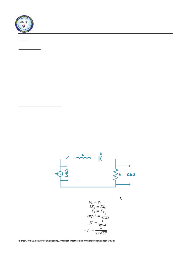 EC2 AC Lab - EXP - 6 Analysis of Series Resonance of An RLC Circuit ...