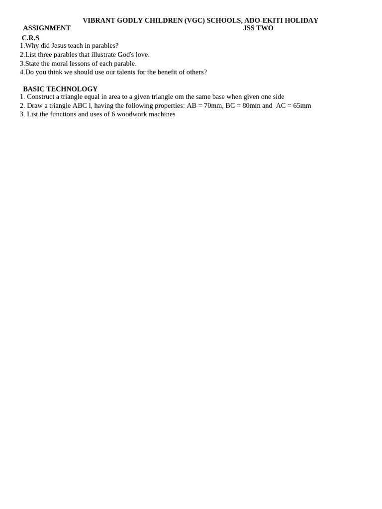 JSS 2 Mid-Term Assignment | PDF