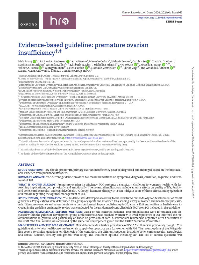 Guidelines for Managing Premature Ovarian Insufficiency | PDF | Ovarian ...