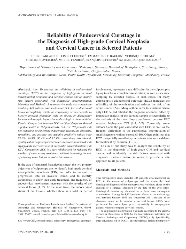 Reliability of ECC in DX of HGSIL and CA CX in Selected Pts 4183.full ...