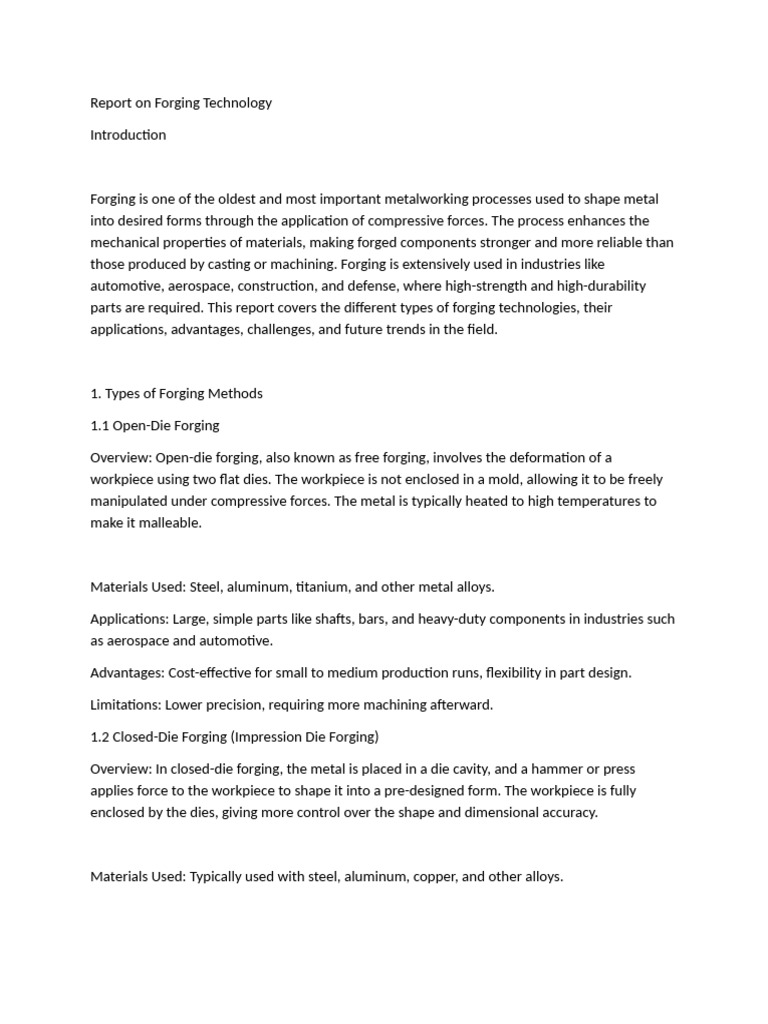 Report on Forging Technology | PDF | Forging | Applied And Interdisciplinary Physics