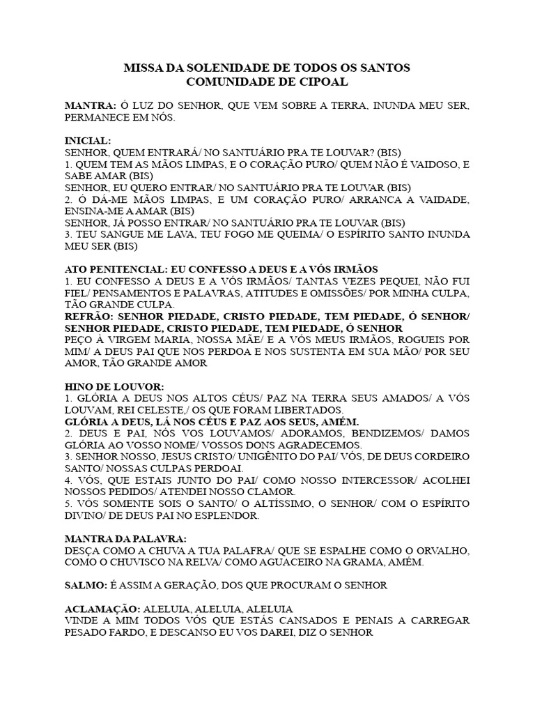 Missa Solene de Todos os Santos | PDF | Crença e doutrina religiosa